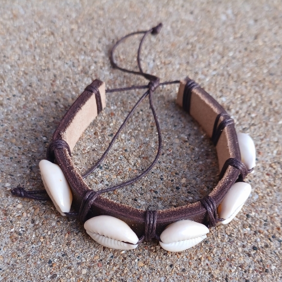 Accessories | Mens Adjustable Leather And Cowrie Shell Bracelet | Poshmark
